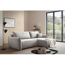 Ecksofa Home Affaire "MAVAS Schlafsofa mit Bettkasten, L-Form", beige (cement), B:257cm H:88cm T:177cm, Sofas, Ecksofa, ca.257/127cm (Liegefl&auml;che 212/145 cm), Cord, Chenille, Struktur