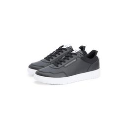 Sneaker Tommy Hilfiger "BASKET CORE LITE LTH", Herren, Gr. 42, schwarz, Leder, Lederimitat, unifarben mit Farbeinsatz, Schuhe Sneaker, Freizeitschuh, Halbschuh, Schn&uuml;rschuh mit Logo an der Schuhzuge