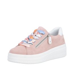 Plateausneaker Remonte, Damen, Gr. 36, ros&eacute;, wei&szlig;, Veloursleder, unifarben mit Farbeinsatz, Schuhe Plateausneaker, Freizeitschuh, Halbschuh, Schn&uuml;rer mit Wechselfu&szlig;bett