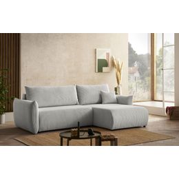 Ecksofa Home Affaire "MAVAS Schlafsofa mit Bettkasten, L-Form", grau (hellgrau), B:257cm H:88cm T:177cm, Sofas, Ecksofa, ca.257/127cm (Liegefl&auml;che 212/145 cm), Cord, Chenille, Struktur