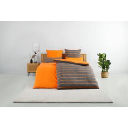 Bettw&auml;sche OTTO HOME "Katja", orange (orange, grau), B/L: 135cm x 200cm, 1 Stk., 1 Stk., Linon, B/L: 80cm x 80cm, 2 Stk., Linon, Obermaterial: 100% Baumwolle, Bettw&auml;sche, Bettw&auml;sche, Bettw&auml;sche aus Baumwolle, Bettw&auml;sche mit Streifen-Design, Wendeoptik, Topseller
