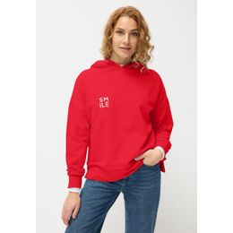 Kapuzensweatshirt Lascana, Damen, Gr. 44/46, lila (rot, flieder bedruckt), Sweatware, Obermaterial: 95% Baumwolle, 5% Elasthan, bedruckt, unifarben, figurumspielend h&uuml;ftlang, Rundhals, Rippb&uuml;ndchen, Sweatshirts Kapuzensweatshirt, mit R&uuml;ckenprint
