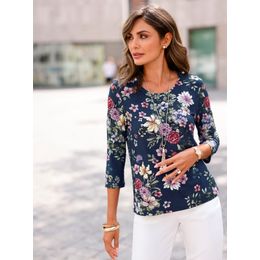 3/4-Arm-Shirt Lady "Rundhals-Shirt", Damen, Gr. 46, dunkelblau, orchidee, bedruckt, 95% Viskose, 5% Elasthan, gebl&uuml;mt, gemustert, mehrfarbig, Rundhals, Shirts 3/4-Arm-Shirt