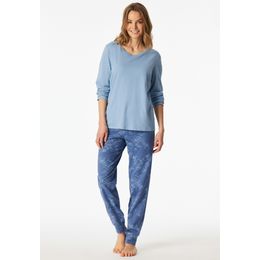 Schlafanzug uncover by Schiesser "Uncover Nightwear", Damen, Gr. 46, 805, blau, Single Jersey, Obermaterial: 100% Baumwolle, bequem lang, Rundhals, Homewear-Sets Schlafanzug, Baumwolle, Single Jersey-Qulit&auml;t, lang&auml;rmelig, bequem, atmungsaktiv