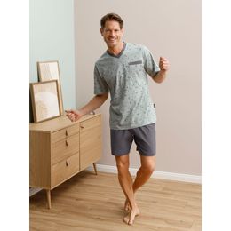 Shorty COMTE, Herren, Gr. 44/46, salbei, anthrazit, bedruckt, 100% Baumwolle, Homewear-Sets Shorty