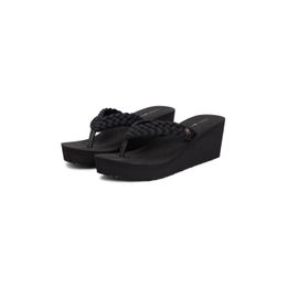 Zehentrenner Tommy Hilfiger "TH WEDGE BRAIDED SUMMER SANDAL", Damen, Gr. 38, schwarz, Textil, unifarben, Schuhe Zehentrenner, Keilabsatz, Sommerschuh mit geflochtener Bandage, Topseller