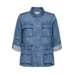 Jeansjacke Only CARMAKOMA "CARKENYA L/S UTILITY DNM JKT AKM", Damen, Gr. 50, medium blau denim, Denim/Jeans, Obermaterial: 100% Baumwolle, unifarben, mit Aufschlag, Jacken Jeansjacke