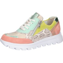Waldl&auml;ufer Sneaker WALDL&Auml;UFER "H-AJALA", Damen, Gr. 5 (38), melone multicolor, Nappaleder, Nubukleder, Veloursleder, Reptilienpr&auml;gung, mehrfarbig, Schuhe Sneaker, Schn&uuml;rschuh, Halbschuh, Komfortschuh mit Rei&szlig;verschluss, H-Weite