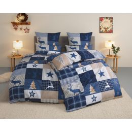Bettw&auml;sche OTTO HOME "Nicholas", blau, B/L: 155cm x 220cm, 1 Stk., 1 Stk., Microfaser, B/L: 80cm x 80cm, 2, Microfaser, Obermaterial: 100% Polyester, Bettw&auml;sche, Bettw&auml;sche, Weihnachtsbettw&auml;sche, Winter, in 3 Qualit&auml;ten verf&uuml;gbar