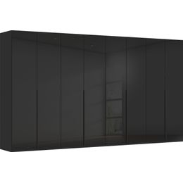 Dreht&uuml;renschrank Rauch "Kleiderschrank Schrank Garderobe W&auml;scheschrank BESTSELLER MONTCLAR", schwarz, glas schwarz, griffe schwarz, B:400cm H:223cm T:60cm, Holzwerkstoff, Schr&auml;nke, Dreht&uuml;renschrank, Front in Glas/Hochglanz/Dekor/Grauspiegel in 5 Breiten MADE IN GERMANY