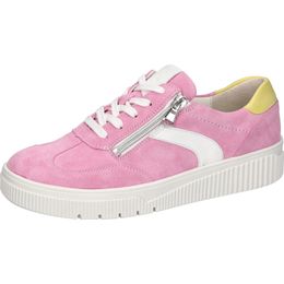 Waldl&auml;ufer Plateausneaker WALDL&Auml;UFER "K-SANSA", Damen, Gr. 8,5 (42,5), pink, wei&szlig;, hellgr&uuml;n, Nappaleder, Veloursleder, kontrastfarbene Details, Schuhe Plateausneaker, Schn&uuml;rschuh, Halbschuh, Freizeitsneaker mit Leder-Fu&szlig;bett, K-Weite