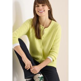 Cardigan Cecil, Damen, Gr. L (42), iced gelb melange, Strick, Obermaterial: 37% Baumwolle, 34% Polyacryl, 26% Polyester, 3% sonstige Fasern, unifarben, bequem h&uuml;ftbedeckend, Rundhals, Strickjacken Cardigan, mit Knopfleiste