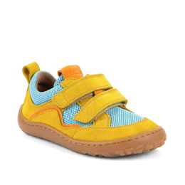 Sneaker froddo "Barefoot Base", M&auml;dchen, Gr. 34, gelb (blau, gelb), Leder, Textil, Schuhe Sneaker, Klettschuh, Freizeitschuh, Barfu&szlig;schuh mit Klettverschluss