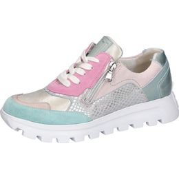 Waldl&auml;ufer Sneaker WALDL&Auml;UFER "H-AJALA", Damen, Gr. 6,5, mint multicolor, Nappaleder, Nubukleder, Veloursleder, Reptilienpr&auml;gung, mehrfarbig, metallic, Schuhe Sneaker, Schn&uuml;rschuh, Halbschuh, Komfortschuh mit Rei&szlig;verschluss, H-Weite