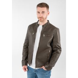Lederjacke Mauritius "MMBounto", Herren, Gr. M (48), schwarz taupe, Obermaterial: 100% Schafsleder. Futter: 90% Baumwolle, 10% Polyester. &Auml;rmelfutter: 100% Polyester, unifarben, regular fit h&uuml;ftbedeckend, angesetztes B&uuml;ndchen, Jacken Lederjacke, mit Stehkragen
