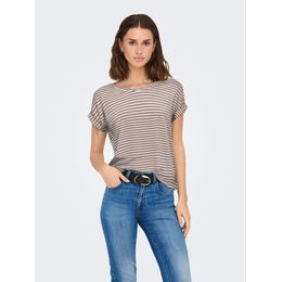 Kurzarmshirt Only "ONLMOSTER STRIPE S/S O-NECK TOP JRS NOOS", Damen, Gr. XS, beige (etherea stripes:cloud dancer), Jersey, Obermaterial: 75% Viskose, 20% Polyester, 5% Elasthan, gestreift, regular fit normal, Rundhals, Aufschlag, Shirts Kurzarmshirt, gestreift, l&auml;ssig geschnitten, Jersey, Rundhals, Viskosemischung, Topseller