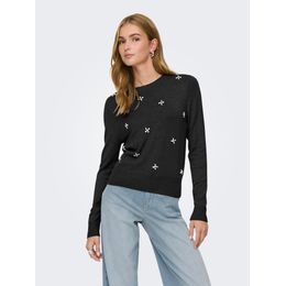 Rundhalspullover Only "ONLVENICE LIFE LS BLING O-NECK CC KNT", Damen, Gr. XS, schwarz detail:silber bling, Strick, Obermaterial: 82% Viskose, 16% Nylon, 2% Elasthan, unifarben, regular fit normal, Rundhals, Pullover Rundhalspullover, mit Strass-Steinen