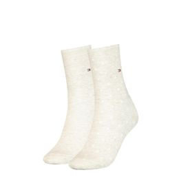 Socken Tommy Hilfiger "TH WOMEN SOCK DOT 2P", Damen, Gr. 39-42, light beige melange, Baumwollmischung, normal, Socken Socken, mit feinem Rippenb&uuml;ndchen und Logostickerei