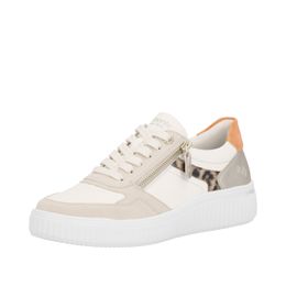 Plateausneaker Remonte, Damen, Gr. 44, creme, natur, orange, Leder, Lederimitat, kontrastfarbene Details, Schuhe Plateausneaker, Schn&uuml;rschuh, Halbschuh, Freizeitsneaker mit Schaftrandpolsterung, Topseller