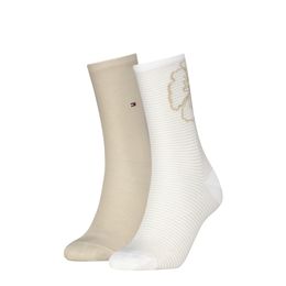 Socken Tommy Hilfiger "TH WOMEN SOCK 2P FLOWER STRIPE", Damen, Gr. 39-42, sand, Obermaterial: 66% Baumwolle, 33% Polyamid, 1% Elasthan, Socken Socken