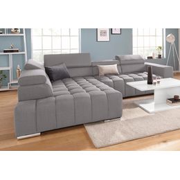 Ecksofa exxpo - SOFA FASHION "Elias, aktuelle Kreuzsteppung im Sitz, bequem, Breite 307cm, L-Form", silber, B:307cm H:94cm T:201cm, Struktur ( 100% Polyester), Sofas, Ecksofa, mit Kopf- bzw. R&uuml;ckenverstellung, wahlweise mit Bettfunktion