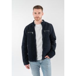 Lederjacke Mauritius "MMBerat", Herren, Gr. S (46), navy, Obermaterial: 100% Schafsleder. Futter: 100% Polyester. &Auml;rmelfutter: 100% Polyester, unifarben, regular fit h&uuml;ftbedeckend, angesetztes B&uuml;ndchen, Jacken Lederjacke, aus Veloursleder in Denim-Struktur