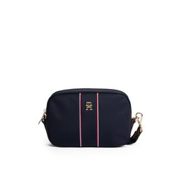 Mini Bag Tommy Hilfiger "TH ESSENTAIL", Damen, Gr. B/H/T: 22cm x 15cm x 6,5cm, dunkelblau, Lederimitat, Nylon, Taschen Mini Bag, Damen Umh&auml;getasche, Schultertasche mit Streifen und TH-Logoemblem