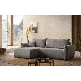 Ecksofa Home Affaire "MAVAS Schlafsofa mit Bettkasten, L-Form", grau, B:257cm H:88cm T:177cm, Sofas, Ecksofa, ca.257/127cm (Liegefl&auml;che 212/145 cm), Cord, Chenille, Struktur