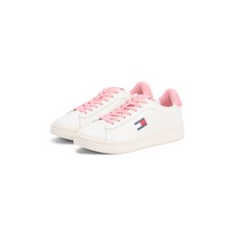 Plateausneaker Tommy Jeans "ARCHIVE' 98", Damen, Gr. 38, ivory, rose, Nappaleder, Textil, unifarben mit Farbeins&auml;tzen, Basic, Schuhe Plateausneaker, Freizeitschuh, Halbschuh, Schn&uuml;rer mit Kontrastbesatz an der Ferse