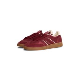 Plateausneaker Tommy Jeans "THE GREENWICH EDGE SUEDE", Damen, Gr. 41, rot, wei&szlig;, Lederimitat, Textil, Veloursleder, kontrastfarbene Details, Schuhe Plateausneaker, Freizeitschuh, Halbschuh, Schn&uuml;rschuh mit gepolstertem Schaftrand