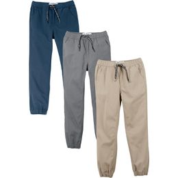 Schlupfhose bonprix, Jungen, Gr. 104, N-Gr, blau (dunkelblau, sand, rauchgrau), Obermaterial: 100% Baumwolle, regular fit, Hosen Schlupfhose, aus Baumwolle, mit elastischem B&uuml;ndchen, Regular Fit