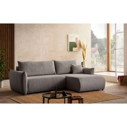Ecksofa Home Affaire "MAVAS Schlafsofa mit Bettkasten, L-Form", grau, B:257cm H:88cm T:177cm, Sofas, Ecksofa, ca.257/127cm (Liegefl&auml;che 212/145 cm), Cord, Chenille, Struktur
