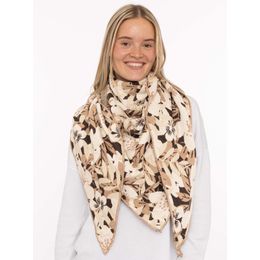 Dreieckstuch Zwillingsherz "Blumen & Str&auml;ucher", Damen, beige, Strick, Materialmix, gemustert, mehrfarbig, Modet&uuml;cher Dreieckstuch, Strick, florales Muster, w&auml;rmend