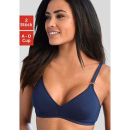 Bralette-BH Petite Fleur, Damen, Gr. 90, Cup A, blau (marine, wei&szlig;), Jersey, Obermaterial: 95% Baumwolle, 5% Elasthan, Basic, BHs Bralette-BH, ohne B&uuml;gel, Baumwollqualit&auml;t, Packung, Topseller