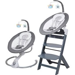 Hochstuhl BABYGO "Family Homey Set, grau/hellgrau", Kinder, grau (grau, hellgrau), St&uuml;hle Hochstuhl, mit elektrischer Babywippe inkl. Spielbogen