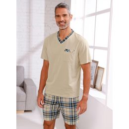 Shorty, Herren, Gr. 60/62, beige, kariert, 100% Baumwolle, Homewear-Sets Shorty