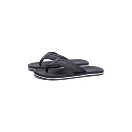 Zehentrenner Tommy Hilfiger "HILFIGER PADDED BEACH SANDAL", Herren, Gr. 44, schwarz, Lederimitat, unifarben, Schuhe Zehentrenner, Sommerschuh, Flats, Strandschuh mit Ziersteppung
