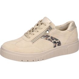 Waldl&auml;ufer Plateausneaker WALDL&Auml;UFER "K-SANSA", Damen, Gr. 6 (39), hellbeige, goldfarben, leo, Nappaleder, Nubukleder, Veloursleder, kontrastfarbene Details, metallic, Schuhe Plateausneaker, Schn&uuml;rschuh, Halbschuh, Freizeitsneaker mit Leder-Fu&szlig;bett, K-Weite