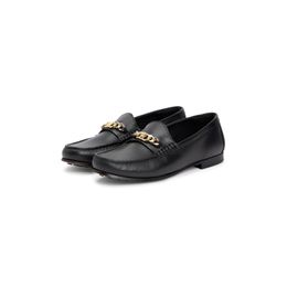 Loafer Tommy Hilfiger "TH CHAIN LEATHER LOAFER", Damen, Gr. 40, schwarz, Leder, unifarben, Schuhe Loafer, Businesschuh, Slipper, Schlupfschuh mit goldfarbener Zierkette