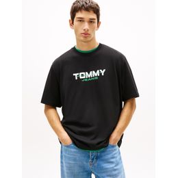 T-Shirt Tommy Jeans "TJM 90S BLOCK", Damen, Gr. XL, schwarz, Single Jersey, Obermaterial: 100% Baumwolle, unifarben, relaxed fit normal, Rundhals, eingesetzt abgesteppte Kante, Shirts T-Shirt, Relaxed fit mit Rundhalsausschnitt