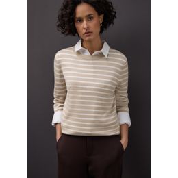 Strickpullover Street One, Damen, Gr. 36, cotton beige, Strick, Obermaterial: 86% Viskose, 14% Polyester, gestreift, normal h&uuml;ftbedeckend, Rundhals, B&uuml;ndchen, Pullover Strickpullover, im Streifen-Design