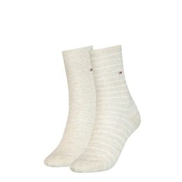 Socken Tommy Hilfiger "TH WOMEN SOCK 2P SMALL STRIPE", Damen, Gr. 35-38, light beige melange, Baumwollmischung, normal, Socken Socken, mit schmalem Rippenb&uuml;ndchen, meliert, gestreift