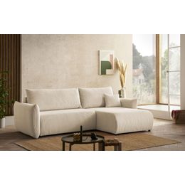 Ecksofa Home Affaire "MAVAS Schlafsofa mit Bettkasten, L-Form", beige (hellbeige), B:257cm H:88cm T:177cm, Sofas, Ecksofa, ca.257/127cm (Liegefl&auml;che 212/145 cm), Cord, Chenille, Struktur