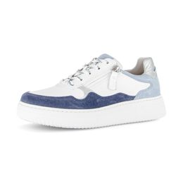 Plateausneaker Gabor "COMO", Damen, Gr. 37, wei&szlig;, blau, silber, Glattleder, Veloursleder, Schuhe Plateausneaker, Freizeitschuh, Halbschuh, Schn&uuml;rschuh in Komfortweite K (=extraweit)