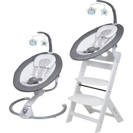 Hochstuhl BABYGO "Family Homey Set, wei&szlig;/hellgrau", Kinder, grau (wei&szlig;, hellgrau), St&uuml;hle Hochstuhl, mit elektrischer Babywippe inkl. Spielbogen