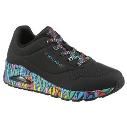 Sneaker Skechers "UNO", Damen, Gr. 38, bunt (schwarz, bunt), Lederimitat, kontrastfarbene Details, Schuhe Sneaker, Plateausneaker, Schn&uuml;rschuh mit Keilabsatz, Topseller