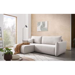 Ecksofa Home Affaire "MAVAS Schlafsofa mit Bettkasten, L-Form", grau (hellgrau), B:257cm H:88cm T:177cm, Sofas, Ecksofa, ca.257/127cm (Liegefl&auml;che 212/145 cm), Cord, Chenille, Struktur