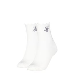 Kurzsocken Tommy Hilfiger "TH WOMEN SHORT SOCK 2P REFINED MONOGRAM", Damen, Gr. 35-38, wei&szlig;, Obermaterial: 59% Baumwolle, 38% Polyamid, 3% Elasthan, Socken Kurzsocken
