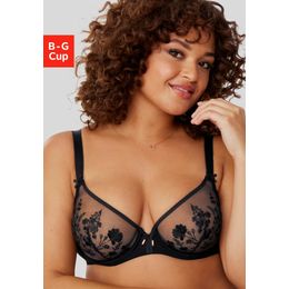 B&uuml;gel-BH Lascana "Maria", Damen, Gr. 80, Cup D, schwarz (uni schwarz), Spitze, Obermaterial: 74% Polyamid, 23% Polyester, 3% Elasthan, BHs B&uuml;gel-BH, mit Blumen aus edler Stickereispitze, transparente Unterw&auml;sche
