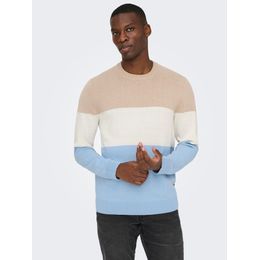 Only & Sons Rundhalspullover ONLY & SONS "ONSREX LIFE REG 12 CREW KNIT", Herren, Gr. L, skyway pattern:skyway, cloud dancer, silber lining, Strick, Obermaterial: 70% Baumwolle, 30% Polyester, gemustert, regular fit, Rundhals, Rippb&uuml;ndchen, Pullover Rundhalspullover